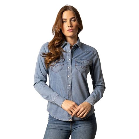 Kimes Ranch Womens Flinn Denim Snap Long Sleeve Shirt