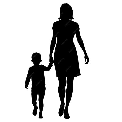 Madre Joven En Un Traje Moderno Caminando De La Mano Con Su Hijo Lado A