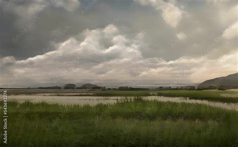 Ai Generated Realistic View Of Grass Fields On The Riverbanks On A