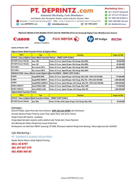 Daftar Harga Printer Laser Warna Mesin Cetak Digital Oofset Prepress