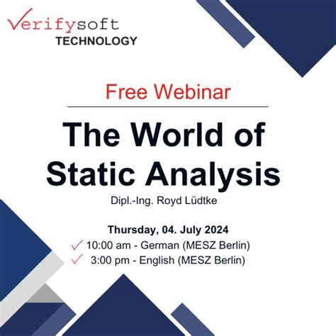 verifysoft technology gmbh on linkedin free webinar the world of static analysis with dipl