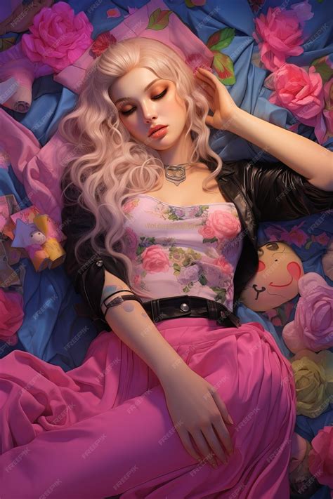 Premium Ai Image Hyperrealistic Teenage Cute Rave Girl Laying In Bed In The Style Of