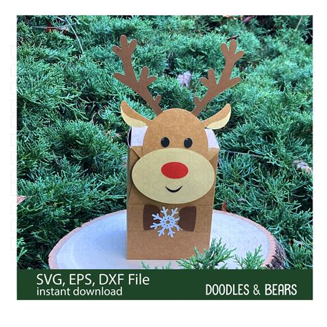Reindeer Treat Box Svg Christmas Holiday Favor Box Digital File Etsy