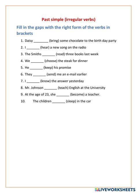 Past Simple Live Worksheets