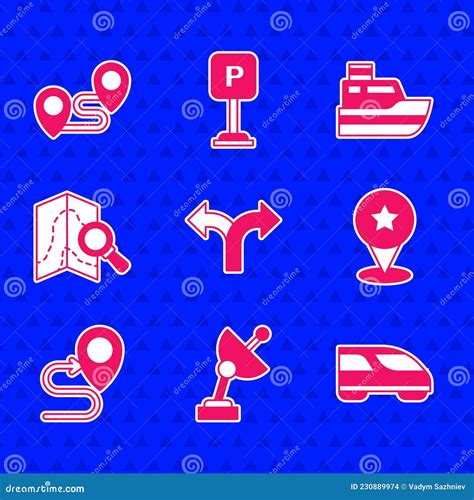 Set Road Traffic Sign Radar High Speed Train Map Pointer With Star Route Location Search