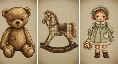 Collage Of Vintage Toy Illustrations Stock Illustration Illustration Of Artistic Teddy 367583533