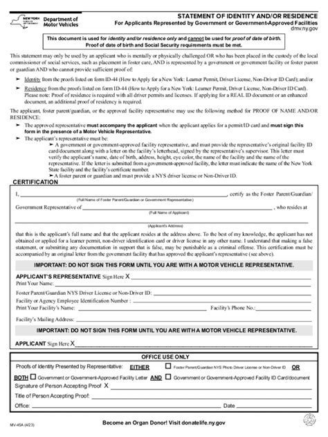 Statement Of Identity Andor Residence For Applicants Represented By