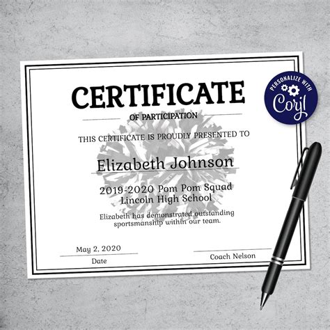 Editable Pom Pom Certificate Template Printable Certificate Template