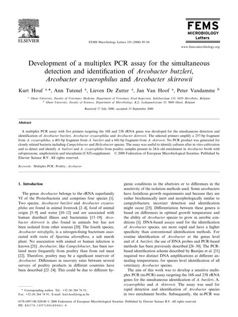 Pdf Development Of A Multiplex Pcr Assay For The Simultaneous