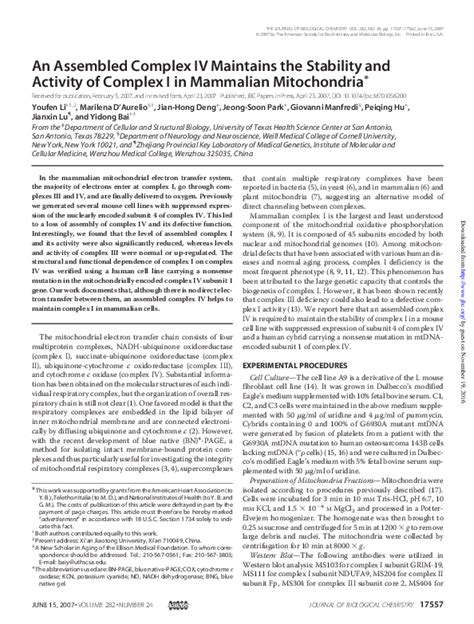 Pdf An Assembled Complex Iv Maintains The Stability And Activity Of