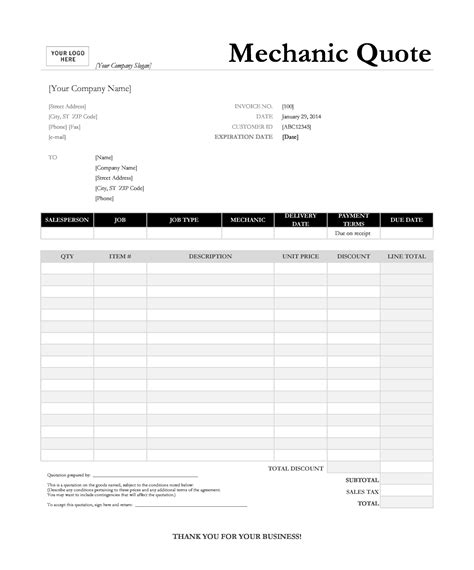 Auto Repair Invoice Template Mirko Busto