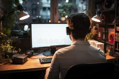 Back View Of A Man Using A Computer Stock Illustration Illustration Of Software Freelancer