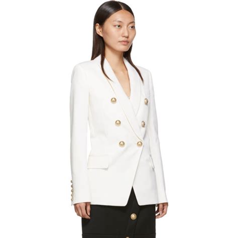 Balmain White Wool Double Breasted Blazer Balmain