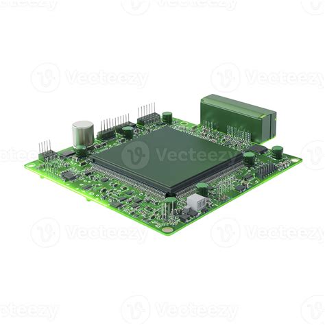 Green Circuit Board With Various Electronic Components Including