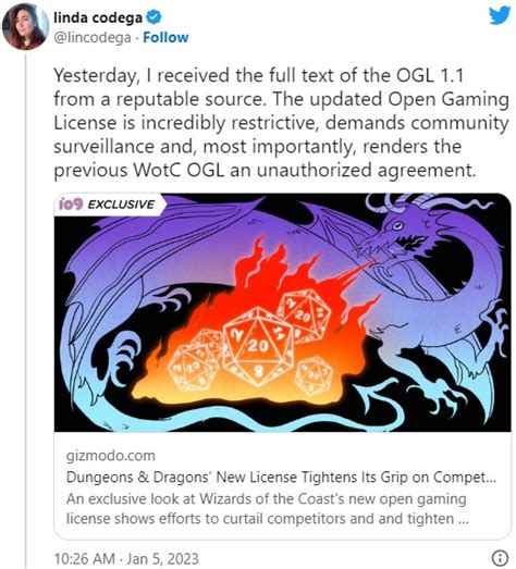 Wizards Of The Coast Ogl 1 1 Gizmodo Tweet Wizards Of The Coast Ogl 1