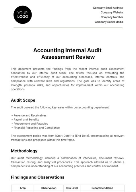 Free Accounting Internal Audit Assessment Review Template To Edit Online
