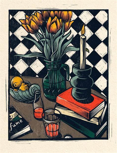 Ella Ginn Still Life Illustrations Ii Still Life Art Creative Illustration Linocut Prints