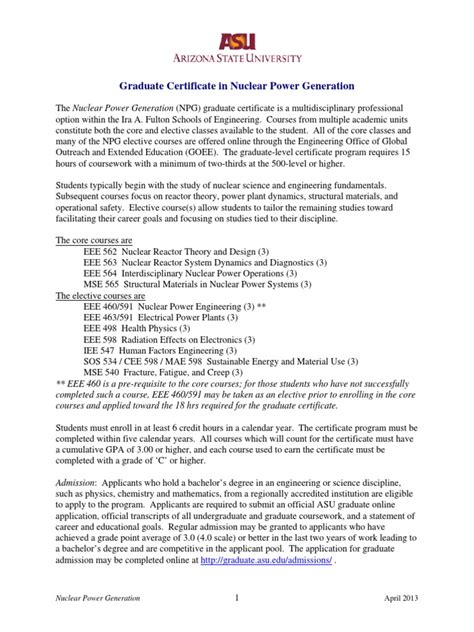 Graduate Certificate In Nuclear Power Generation Npg Pdf Nuclear