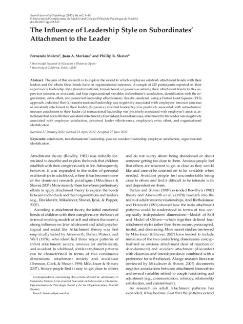 Pdf The Influence Of Leadership Style On Subordinates Attachment To