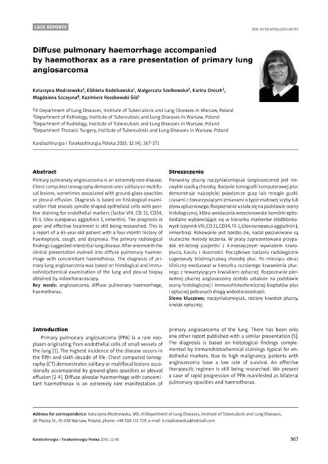 Pdf Diffuse Pulmonary Haemorrhage Accompanied By Haemothorax As A