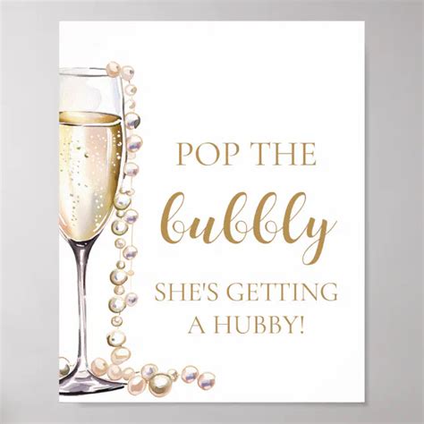 Pearls Prosecco Pop The Bubbly Shes Getting Hubby Poster Zazzle