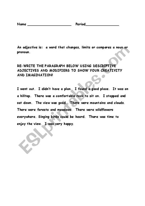 English Worksheets Modify With Modifiers