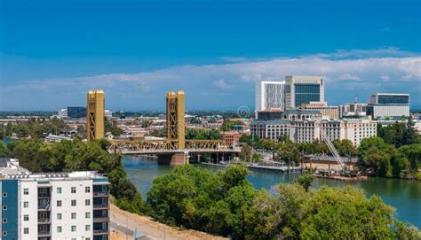Aerial View Of Sacramento With Tower Bridge And State Capitol Stock