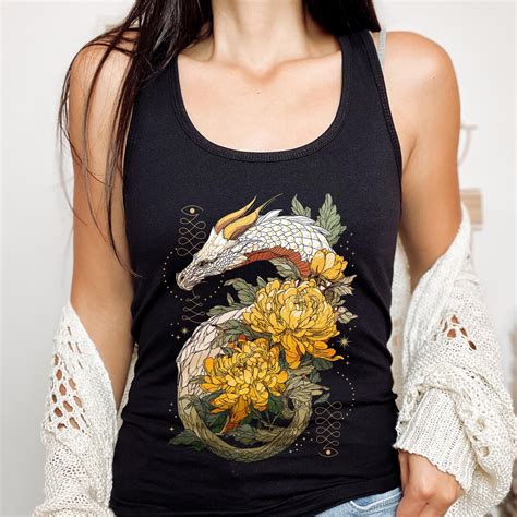 Dragon Tank Top Womens Racerback Slim Fit Mystic Dragon Boho Witchy