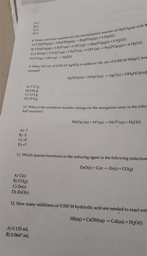8 write a net ionic equation for the neutralization