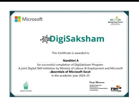 Earned Excel Certification With Digisaksham Mastering Basics Is