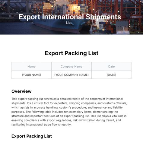 Free Export Packing List Template To Edit Online