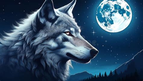 A Wolf With Moon In Night Wallpaper Stock Illustration Illustration