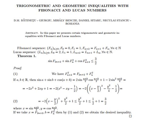 Trigonometric And Geometric Inequalities With Fibonacci And Lucas