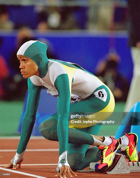 Australias Cathy Freeman Waits In The Starting Blocks Before The