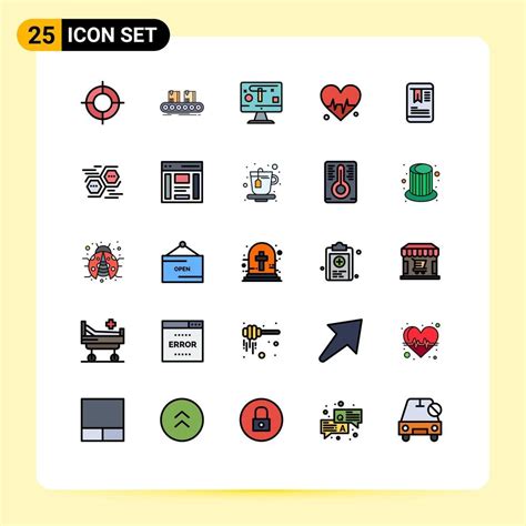 25 Thematic Vector Filled Line Flat Colors And Editable Symbols Of Tag Beat Line Heart Graphics