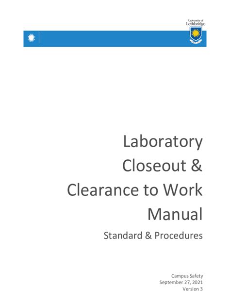 Fillable Online Laboratory Closeout And Clearance To Work Manual Fax Email Print Pdffiller
