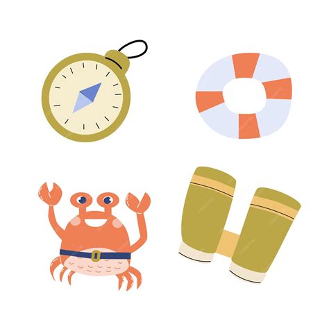 Premium Vector Set Of Hand Drawn Nutical Travel Icons Crab Compas