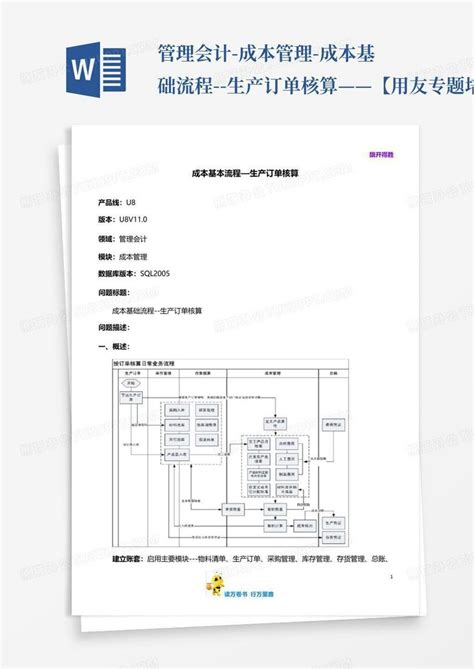 管理会计 成本管理 成本基础流程 生产订单核算——【用友专题培训 Word模板下载 编号qgmdnaxv 熊猫办公
