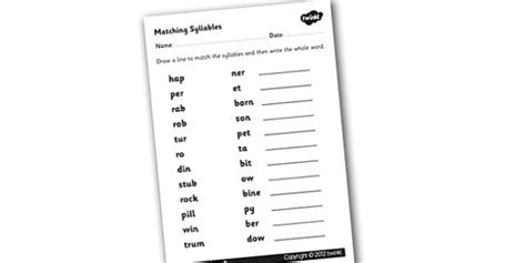 Syllables Worksheet Match The Syllables Ks1 Resource