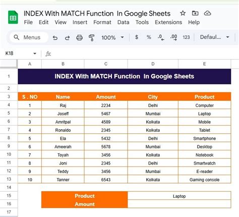 How to Use INDEX With MATCH Function in Google Sheets: A Simple Example - Neotech Navigators