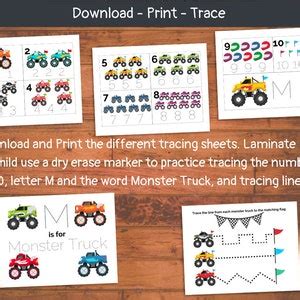 Monster Truck Activity Book Preschool Learning Games Digital Download