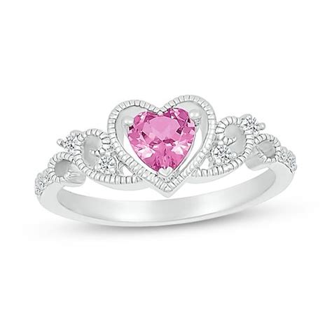 Pink Lab Created Sapphire And White Lab Created Sapphire Heart Ring In
