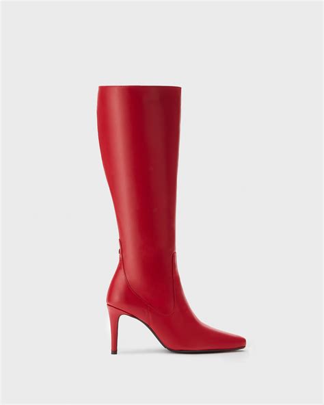 Freya Red Leather Knee High Stiletto Boots Duoboots