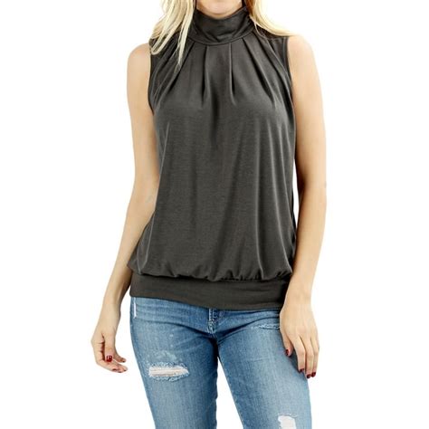 Thelovely Women And Plus Sleeveless Mock Turtleneck Pleated Top With
