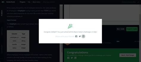 Completed Sql On Hackerrank Sanjay Balu Posted On The Topic Linkedin