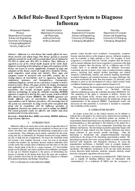 Pdf A Belief Rule Based Expert System To Diagnose Influenza