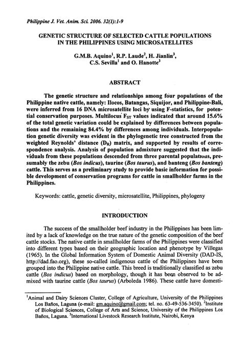 Pdf Genetic Structure Of Selected Cattle Populations In The