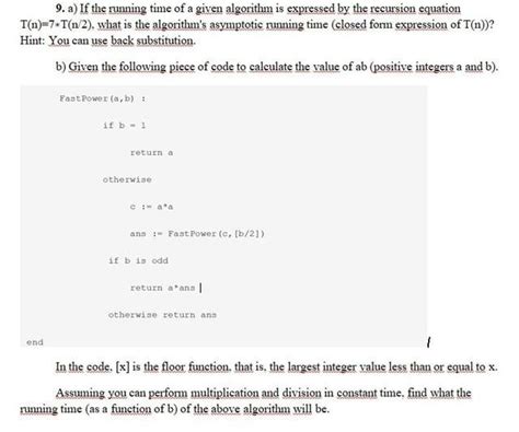 Solved A If The Running Time Of A Given Algorithm Is Chegg