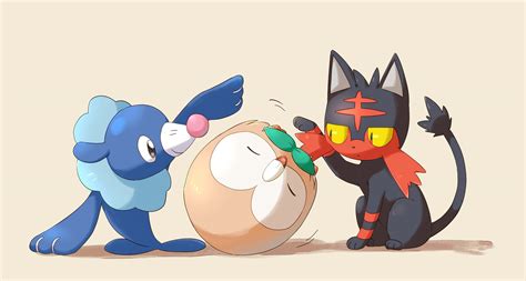 Download Popplio And Litten Playing With Rowlet Wallpaper Wallpapers Com