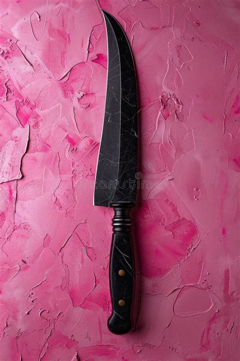 Elegant Black Knife On Textured Pink Background Catching The Light With